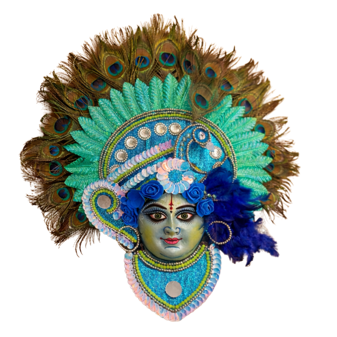 Handcrafted Lord Krishna Wall Mask – Peacock Elegance 🦚 – Bluekart